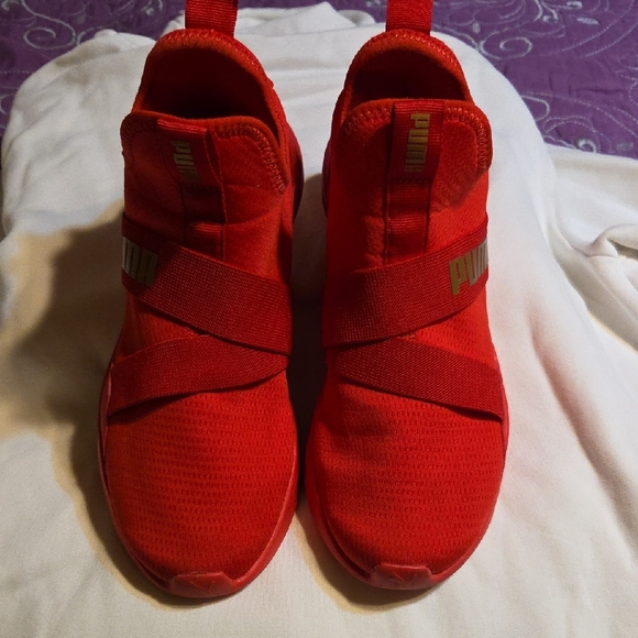 Puma | Shoes | Puma Red Slipon Sneakers With Elastic Straps | Poshmark